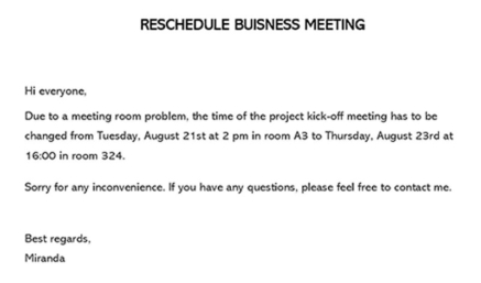 Sample Emails To Reschedule Business Meeting