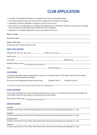 Club Membership Application/Registration Form (Free Examples)