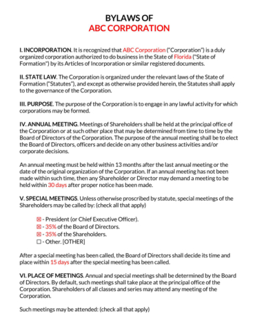 Free Corporate Bylaws Templates & Examples