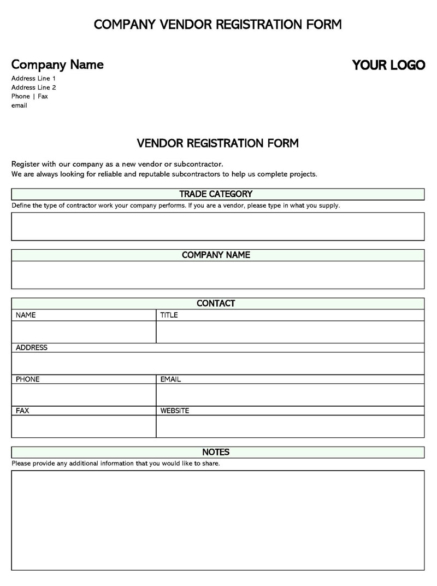 Free Vendor Registration Forms and Templates (Editable)