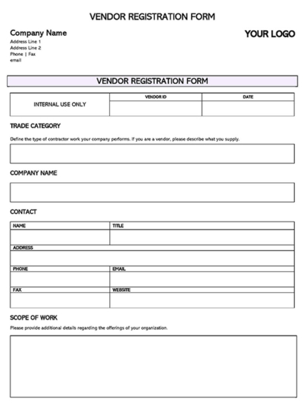 Free Vendor Registration Forms and Templates (Editable)