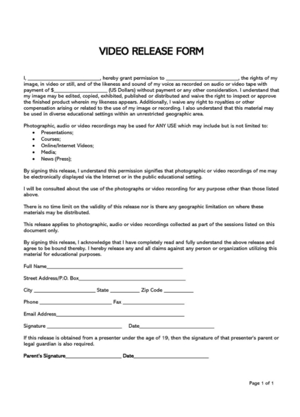 Free Photo Release Forms (Adults & Minors) - Word | PDF