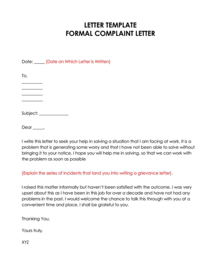 Examples of Formal Complaint Letter (20 Free Templates)
