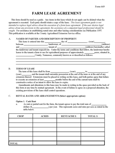 Free Land (Farm) Lease Agreement Templates | Word - PDF