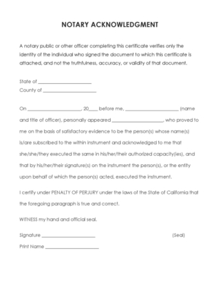 Free Notary Acknowledgment Forms - Templates