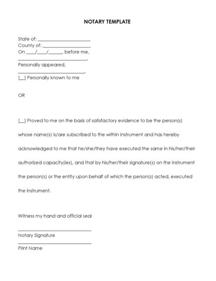 Free Notary Acknowledgment Forms - Templates