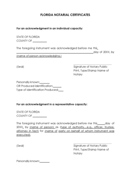 Free Notary Acknowledgment Forms - Templates