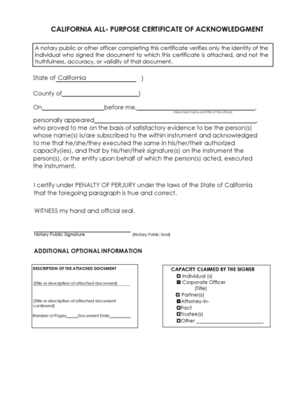 Free Notary Acknowledgment Forms - Templates