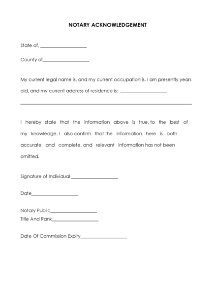 Free Notary Acknowledgment Forms - Templates