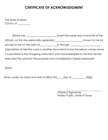 Free Notary Acknowledgment Forms - Templates