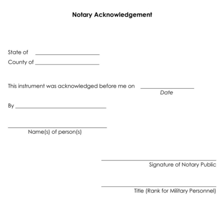 Free Notary Acknowledgment Forms - Templates