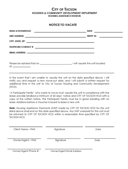 20 Free Notice To Vacate Templates - (30/60 Days)