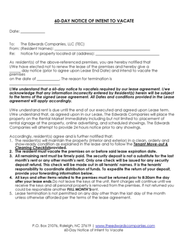 20 Free Notice To Vacate Templates - (30/60 Days)