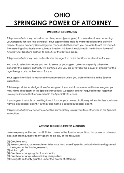 Free Ohio Power of Attorney Forms | PDF - Word