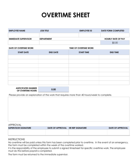 Free Overtime Sheet Templates for Excel