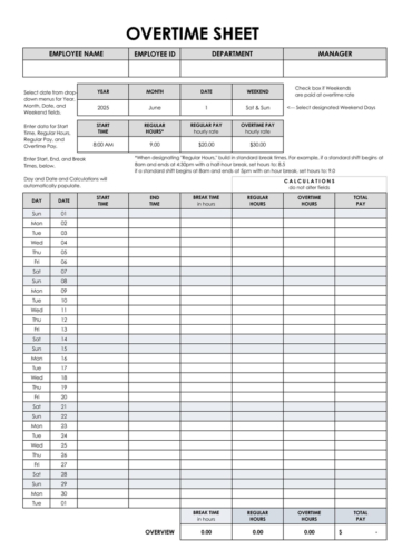 Free Overtime Sheet Templates for Excel