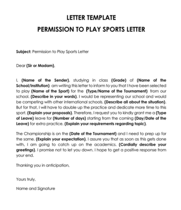 Sample Permission Letter for Sports Practice (Writing Tips)