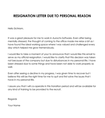 14 Samples of Resignation Letter Due to Personal Reasons