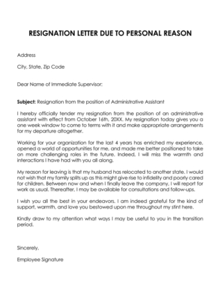 14 Samples of Resignation Letter Due to Personal Reasons