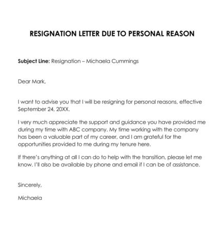 14 Samples of Resignation Letter Due to Personal Reasons