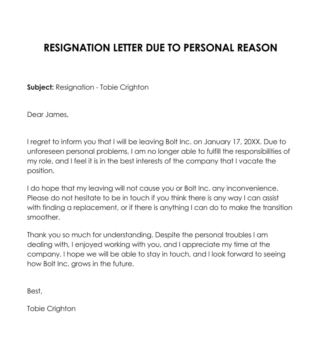 14 Samples of Resignation Letter Due to Personal Reasons
