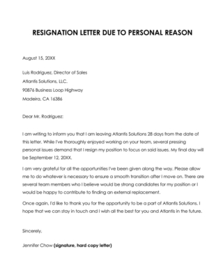 14 Samples of Resignation Letter Due to Personal Reasons