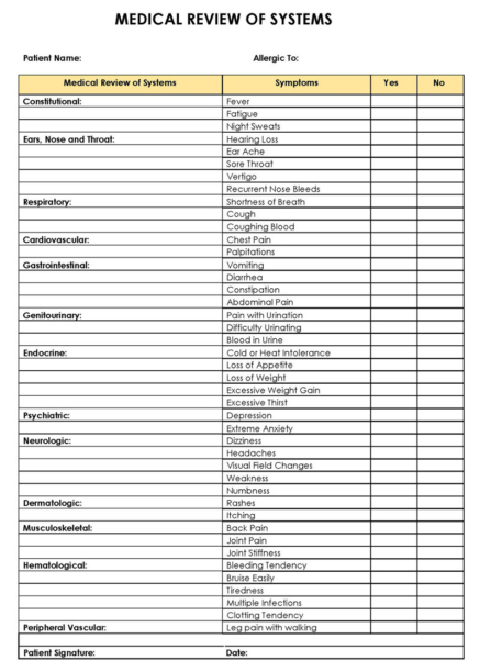 30 Free Review of Systems Template & Examples (Word, PDF)