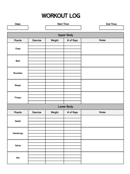 16 Effective Workout Logs and Calendar Templates