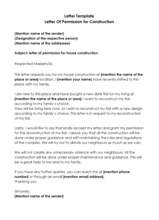 Sample Letters of Permission for Construction - Templates