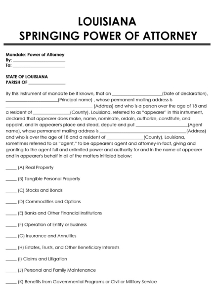 Free Louisiana Power of Attorney Forms | 10 Types