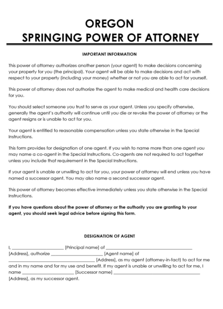 Free Oregon Power of Attorney Forms (9 Types) - PDF | Word