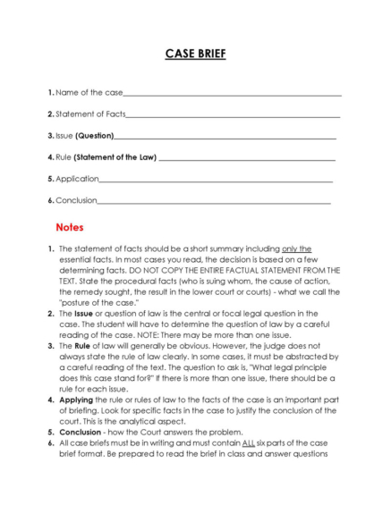 22 Case Brief Templates - Format - Examples