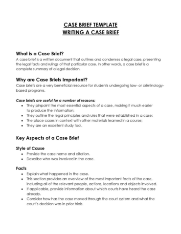 22 Case Brief Templates - Format - Examples