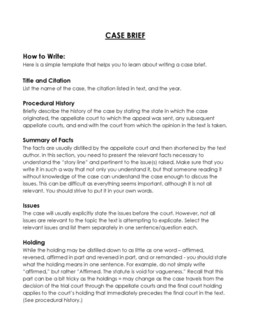 22 Case Brief Templates - Format - Examples
