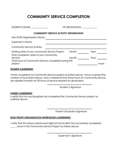 Free Community Service Letters (Completion, Verification)