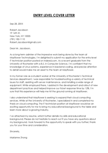Write an Entry-Level Cover Letter (Examples, Format, Tips)