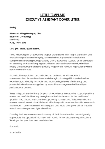 8 Perfect Samples for Executive Assistant Cover Letter