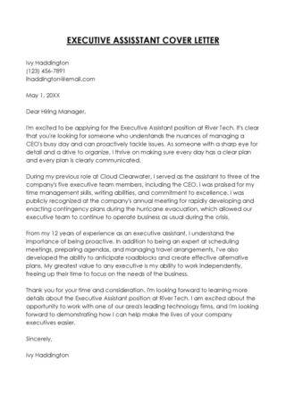 8 Perfect Samples for Executive Assistant Cover Letter