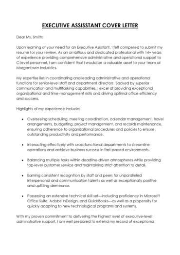 8 Perfect Samples for Executive Assistant Cover Letter