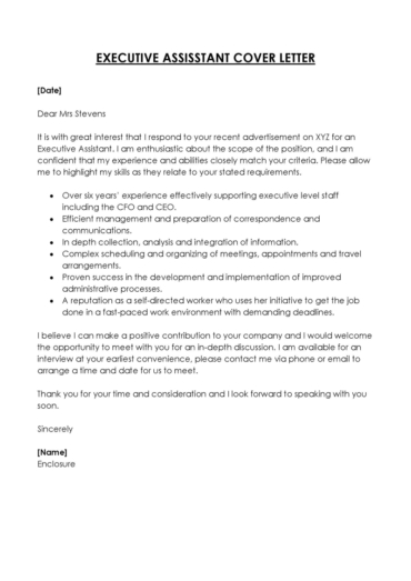 8 Perfect Samples for Executive Assistant Cover Letter