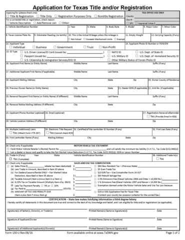 Application for Texas Title (Form 130 U) - Guide & Overview
