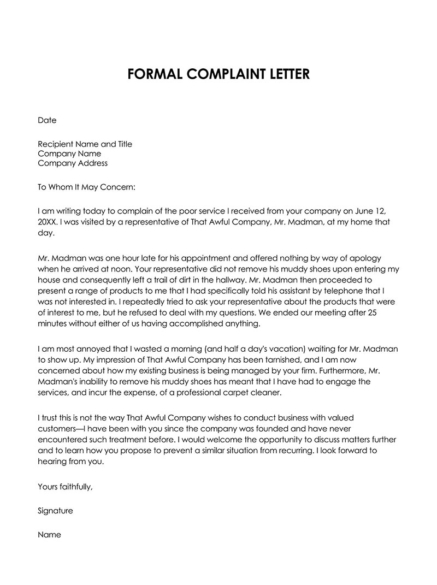 Examples of Formal Complaint Letter (20 Free Templates)