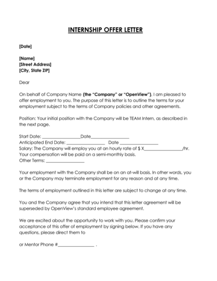 24 Best Internship Offer Letter Examples (Free Templates)