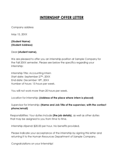 24 Best Internship Offer Letter Examples (Free Templates)