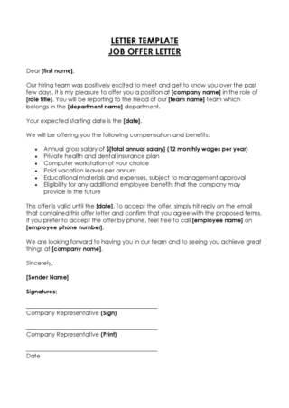 Formal Job Offer Letter Examples - Free Templates