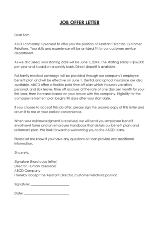 Formal Job Offer Letter Examples - Free Templates