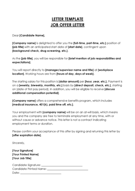 Formal Job Offer Letter Examples - Free Templates