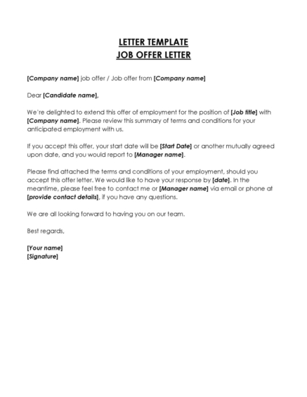 Formal Job Offer Letter Examples - Free Templates