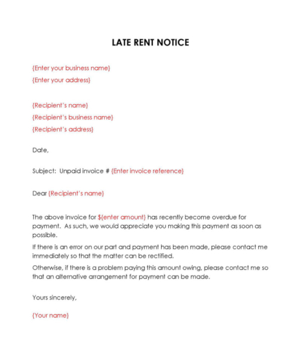 22 Free Late Rent Notice Templates (Polite, Firm)