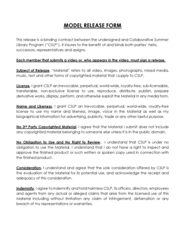 40 Free Model Release (Photo Copyright) Forms | PDF - Word